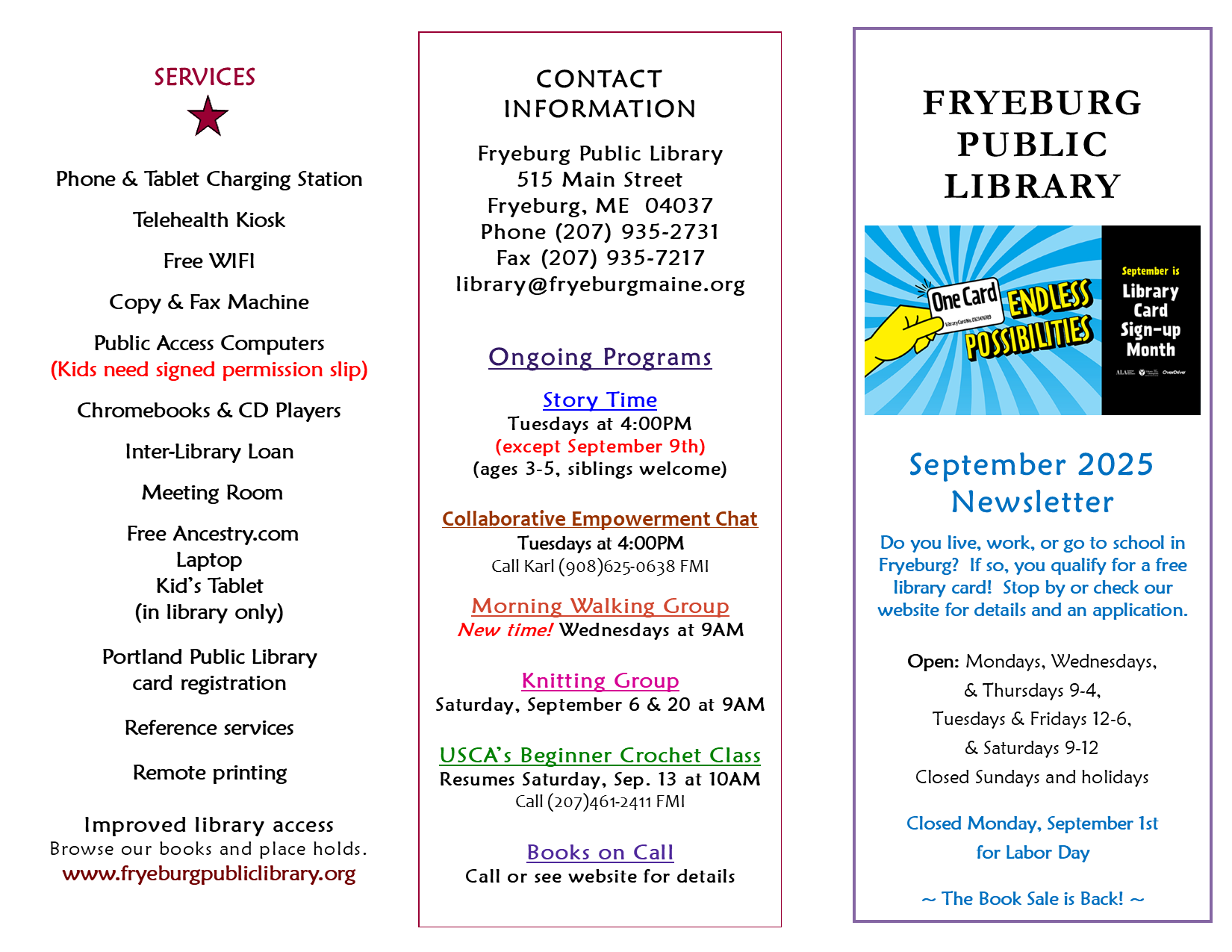 Fryeburg Public Library – 515 Main Street, Fryeburg, ME 04037